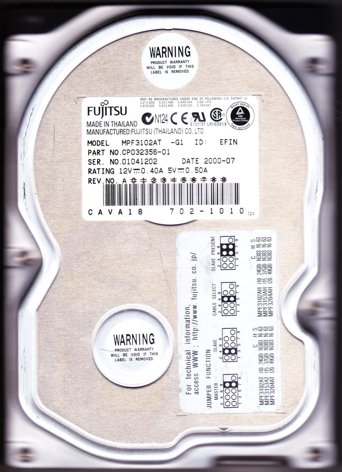 Fujitsu XV10 MPF3102AT 10.24GB (2000) – BananaHDD